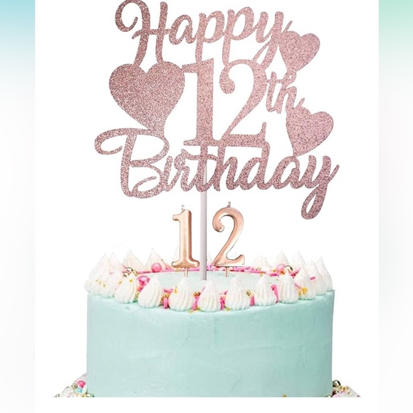 Party Supplies | Bundle 12th Birthday Cake Topper And Rose Gold Candles ...